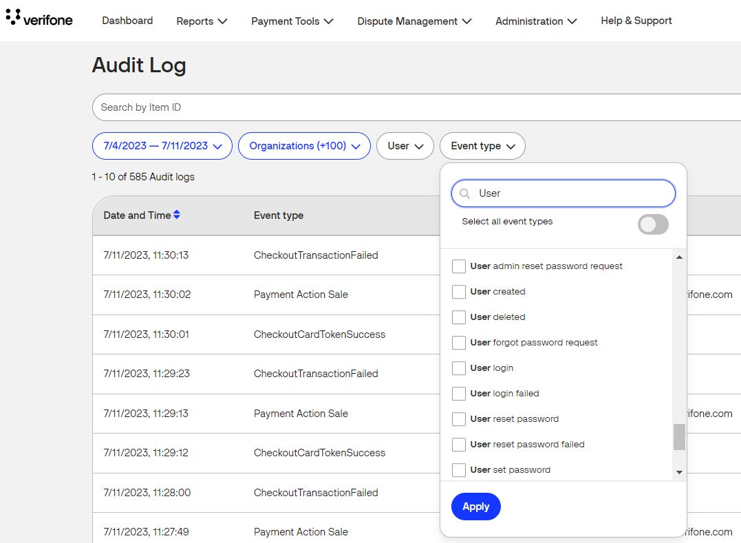 Audit Log | Verifone Central | Verifone Developer Portal