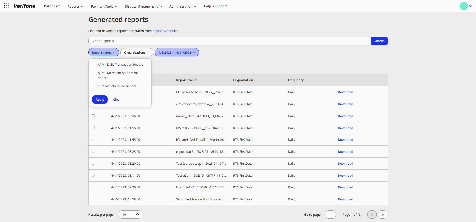 Generated Reports | Verifone Central | Verifone Developer Portal