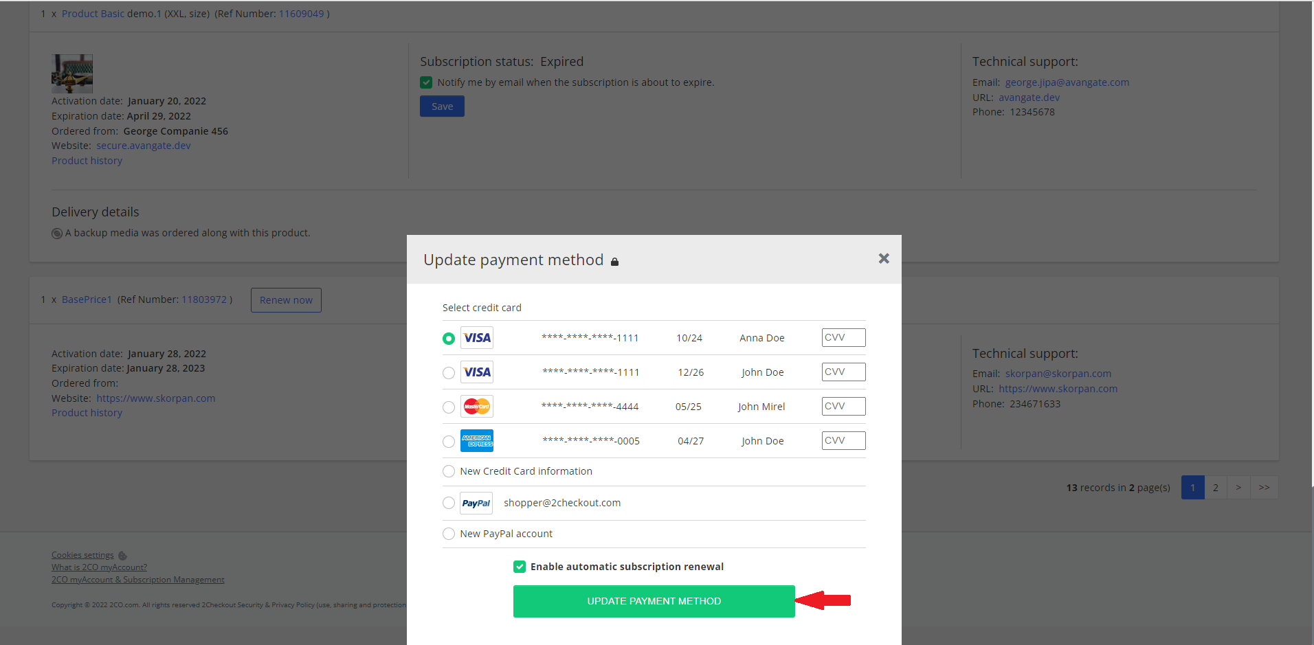 Payment methods management in 2Checkout myAccount | Documentation ...