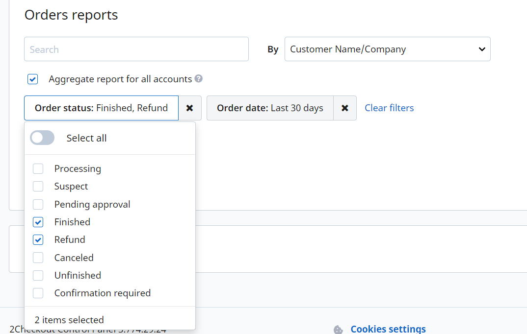 Order search | Documentation | 2Checkout